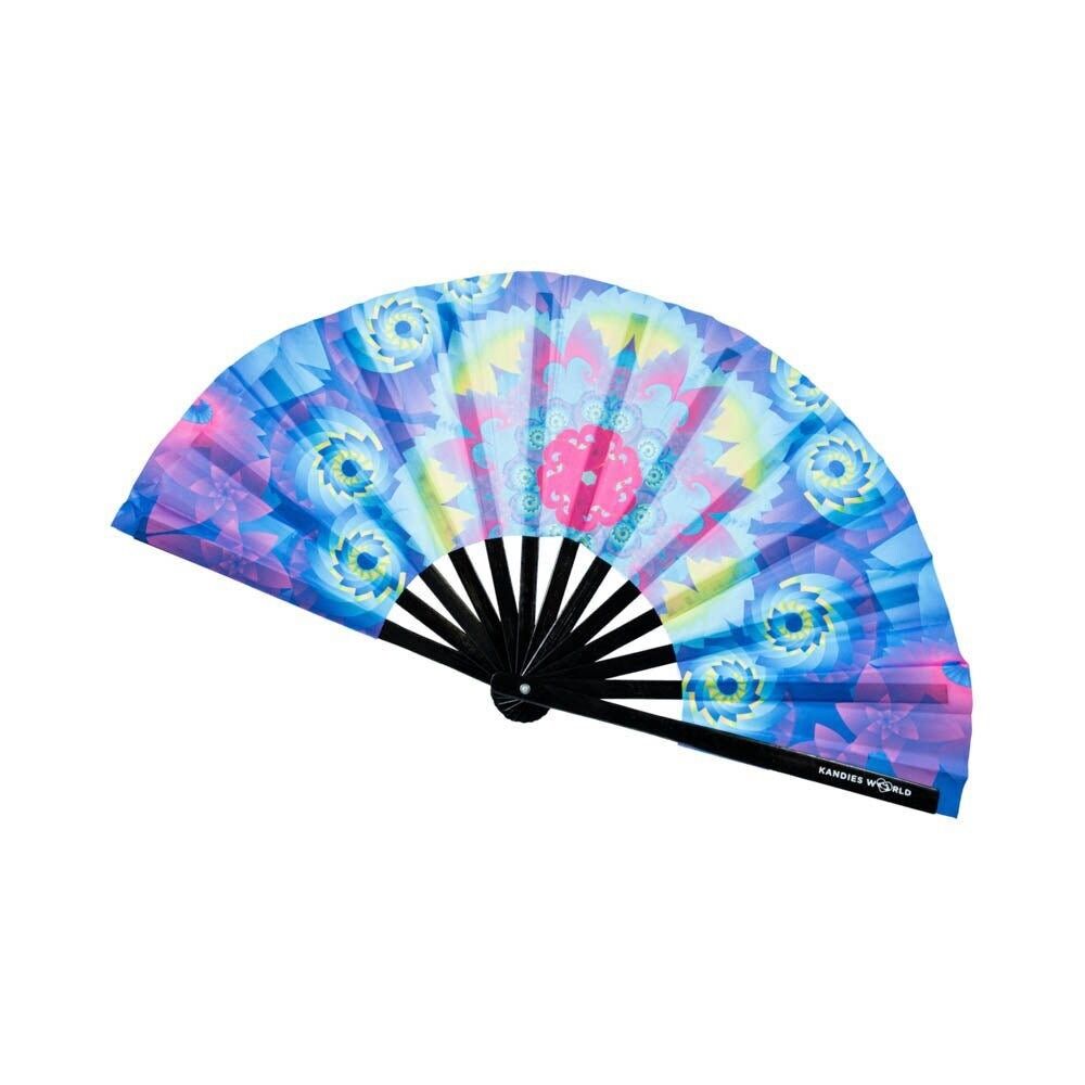 Mandala Flowers Rave Fan | UV Reactive Festival Hand Fan – Kandies World