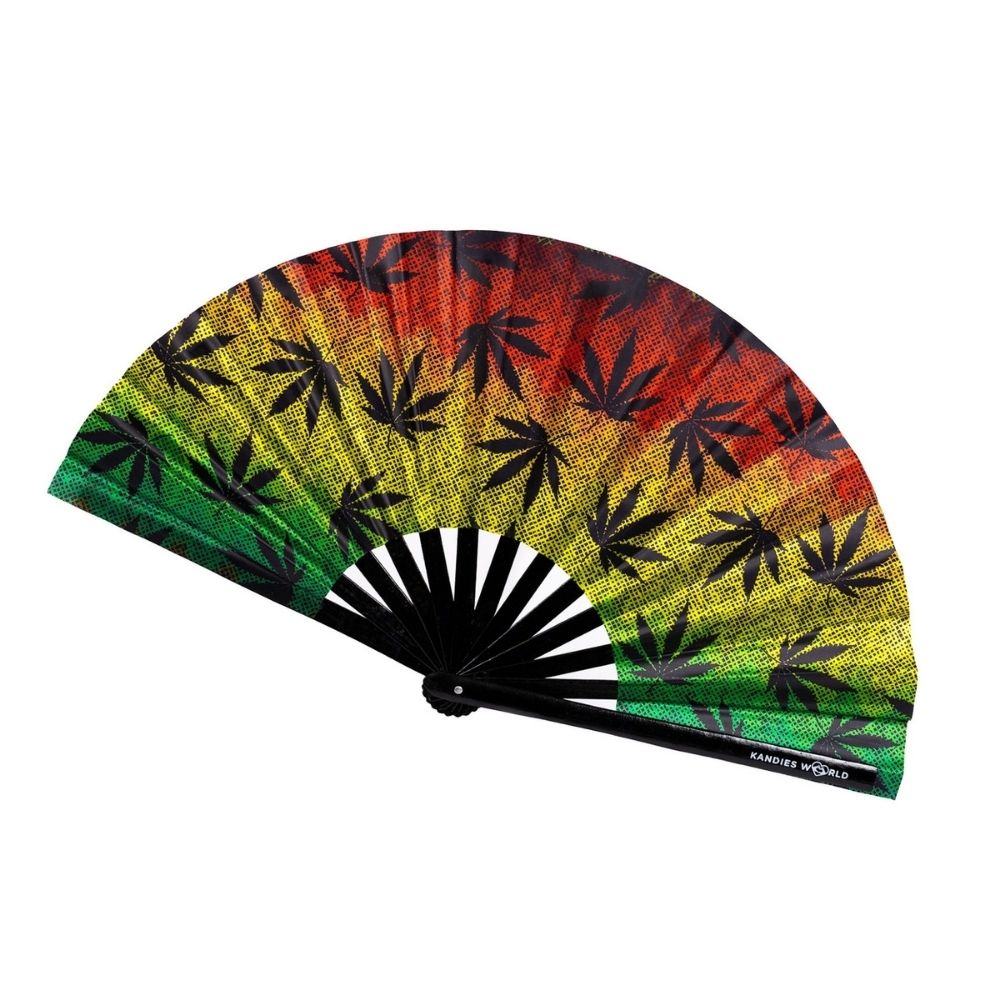 Rasta Weed Rave Fan | UV Reactive Festival Hand Fan – Kandies World