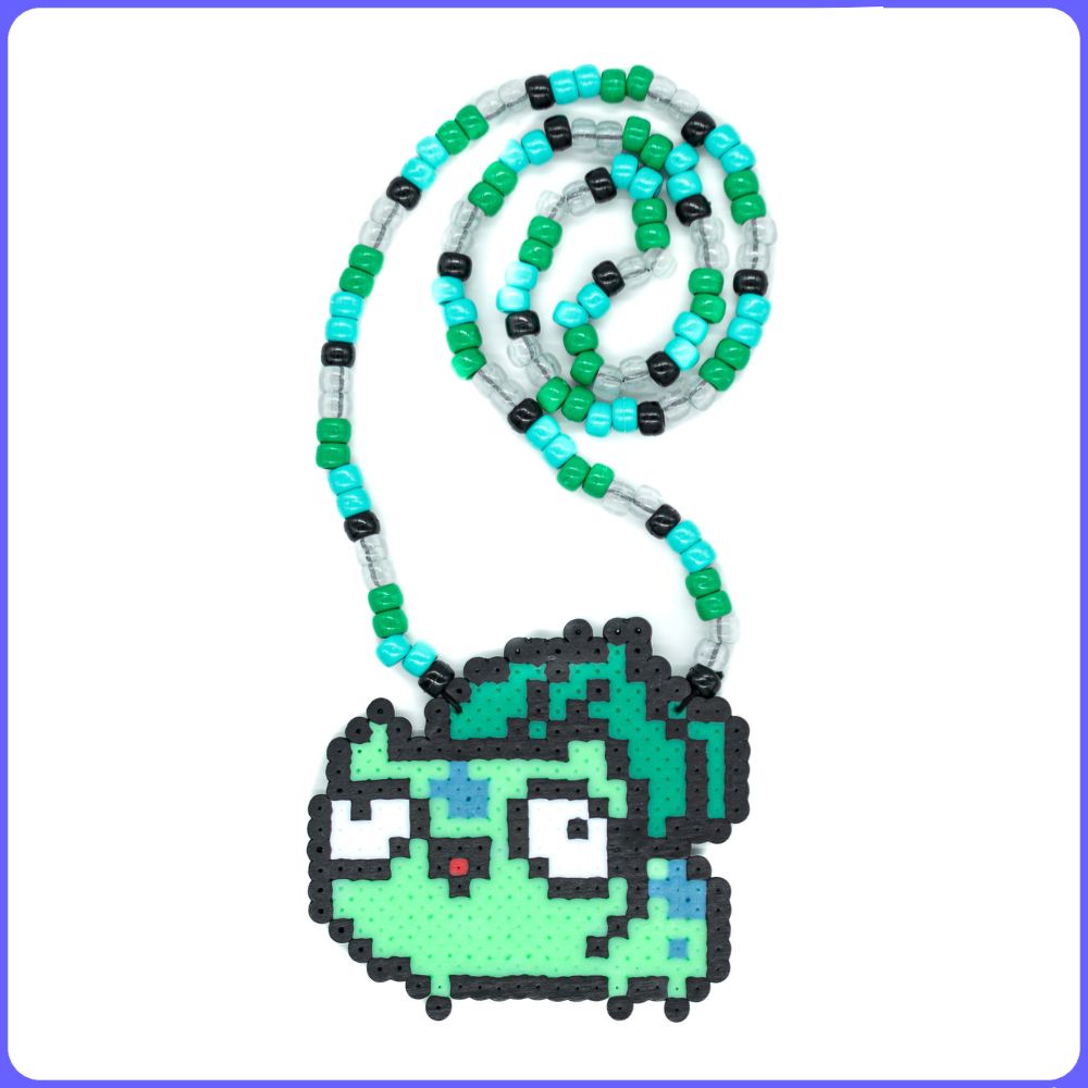 Derpy Saur Perler Necklace | Video Games | Festival Rave Jewelry ...