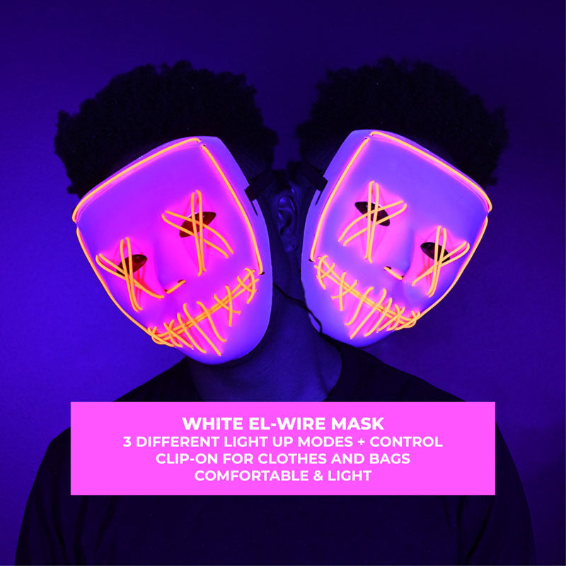 EL-Wire Purge Party Mask - White Light-Up Mask - Rave mask - Halloween ...